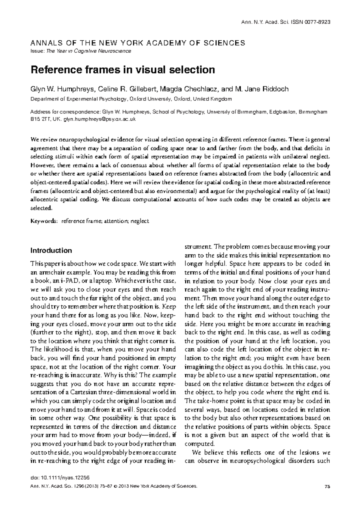 Humphreys et al Reference frames in visual selection - Ann. N. Acad ...
