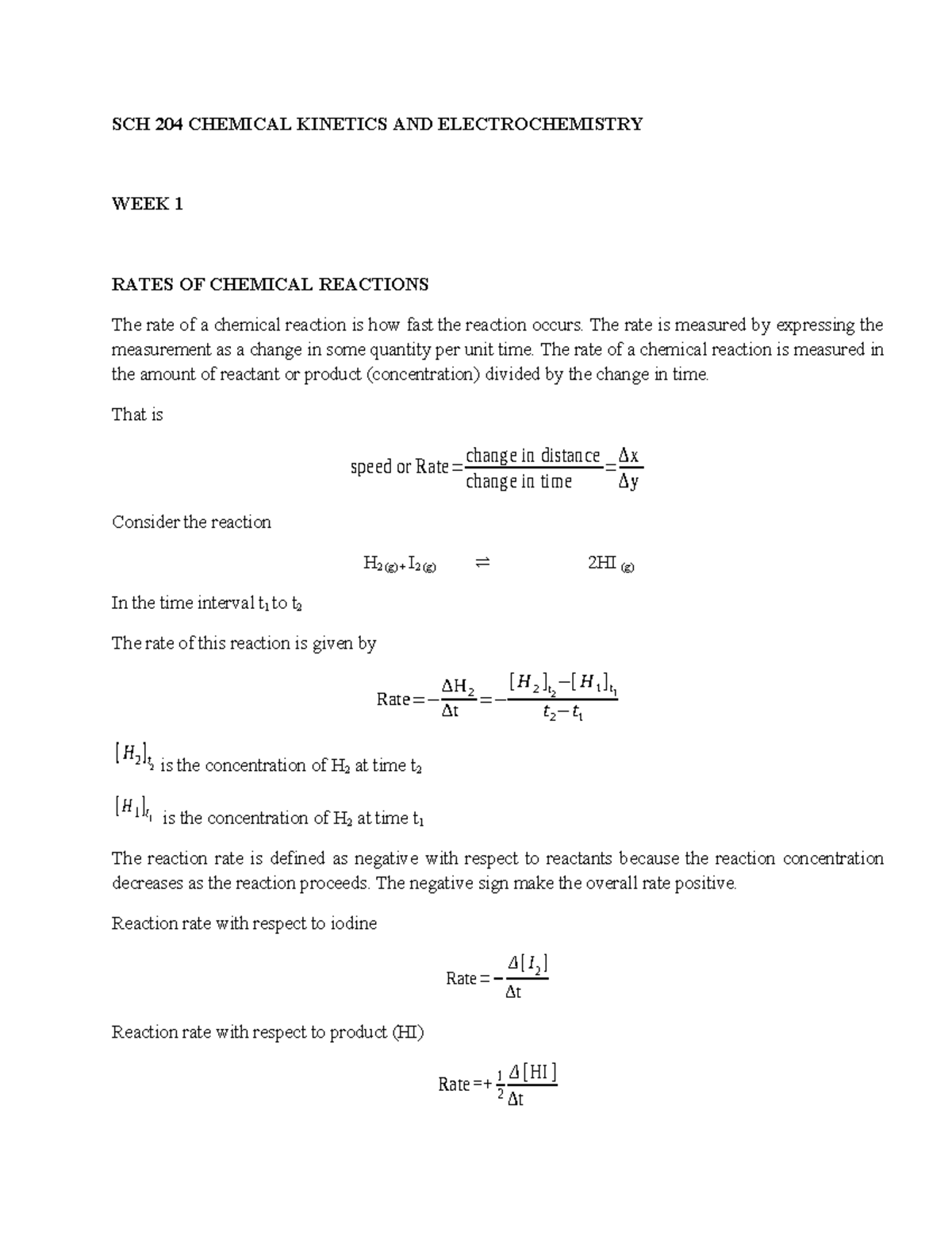 Rate laws - Rates of reactions - SCH 204 CHEMICAL KINETICS AND ...