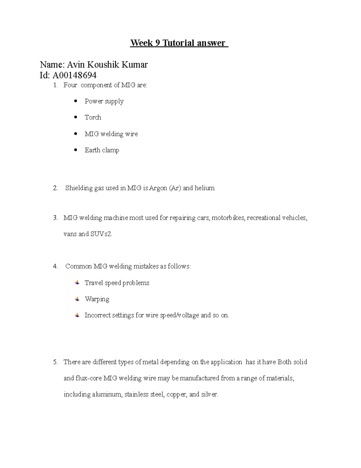 Week 9 Tutorial Questions - Week 9 Tutorial answer Name: Avin Koushik Kumar Id: A Four component ...