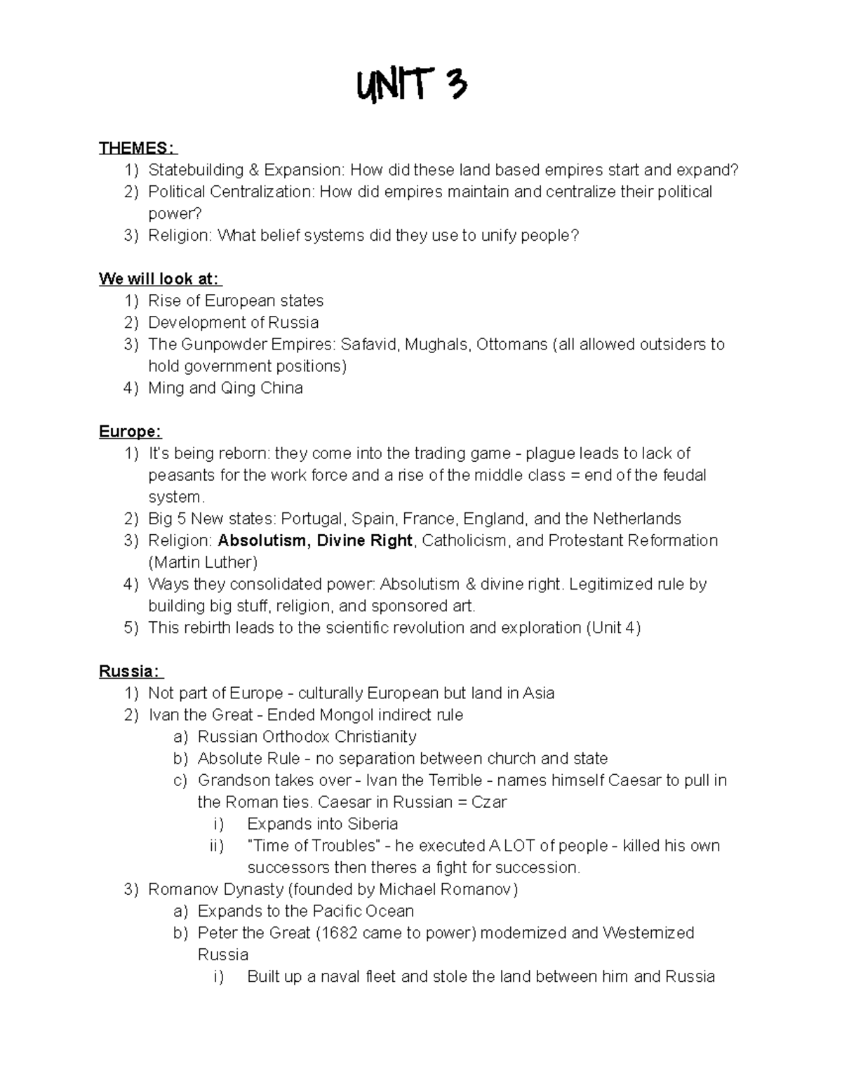 UNIT 3 cheat sheet - THEMES: Statebuilding & Expansion: How did these ...