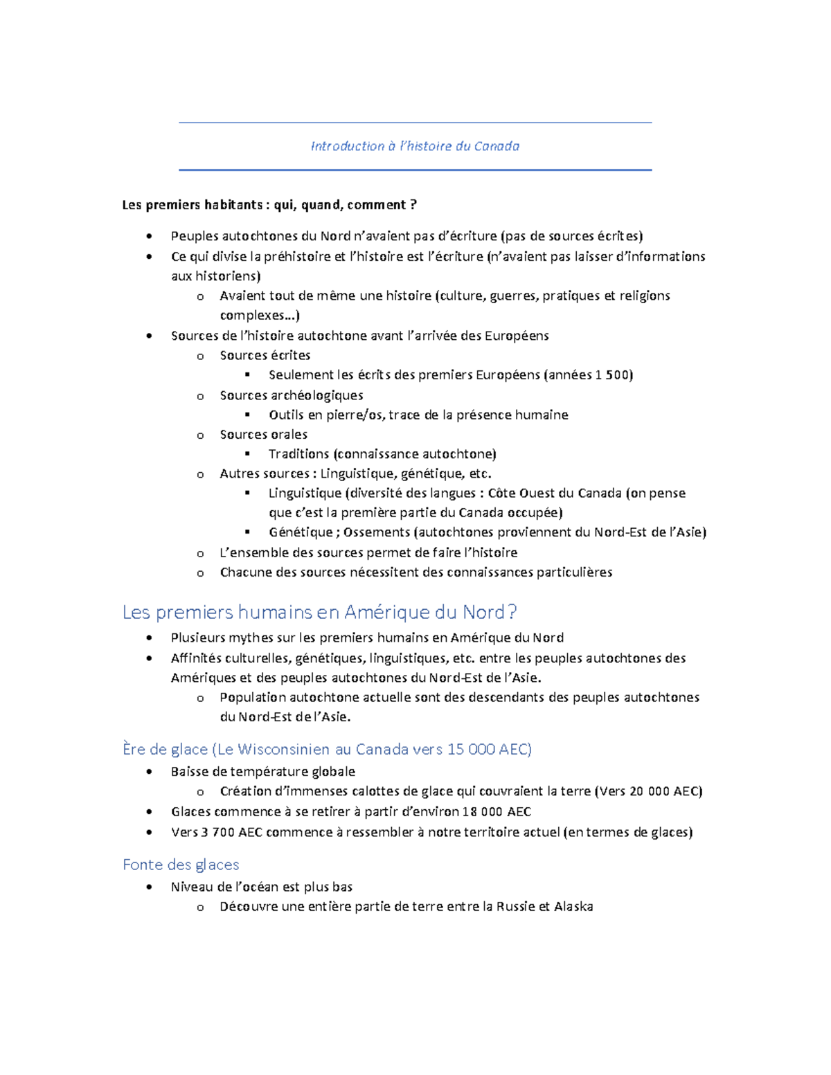 Les premiers occupants ; cours 3 - Introduction à l’histoire du Canada ...
