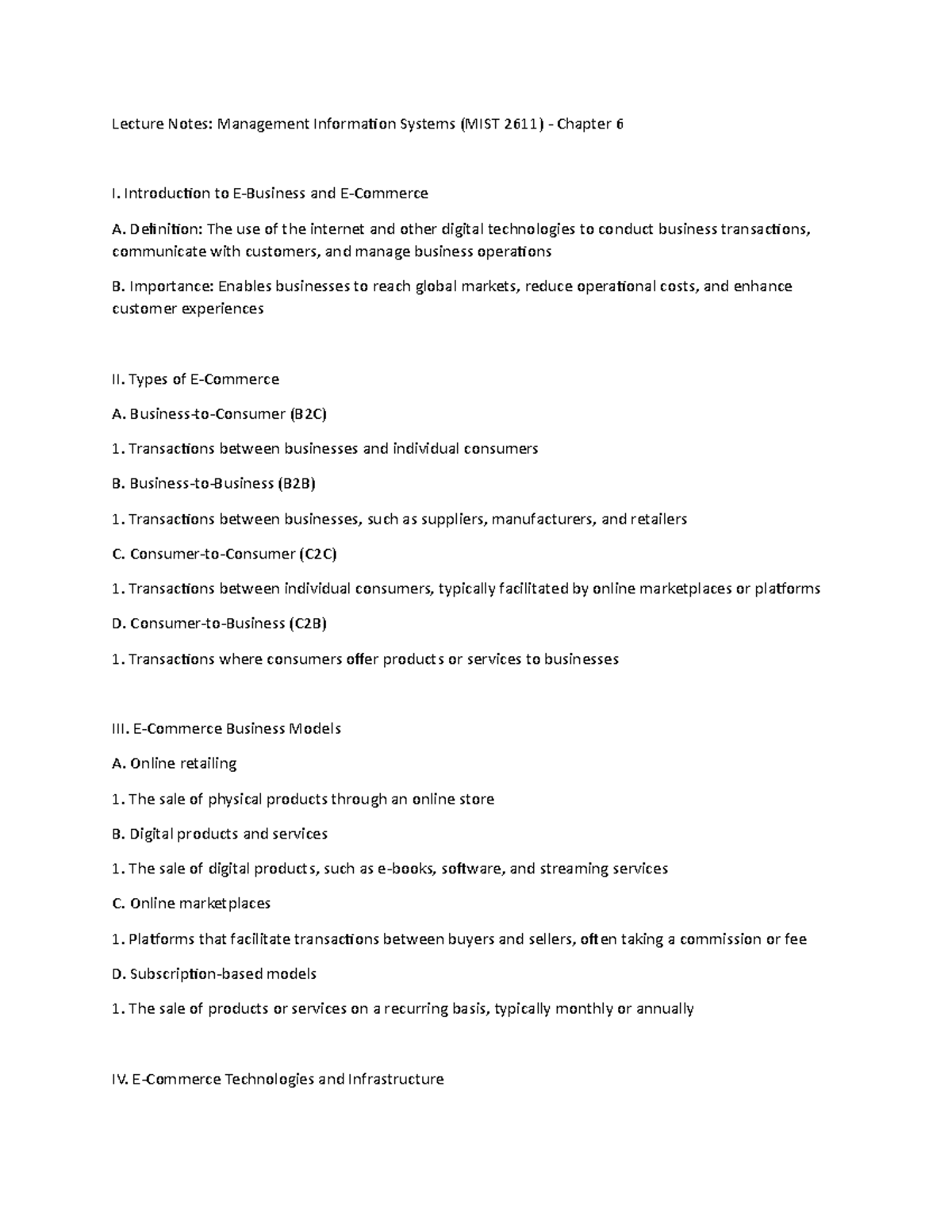 Mist chapter 6 - Lecture Notes: Management Information Systems (MIST ...