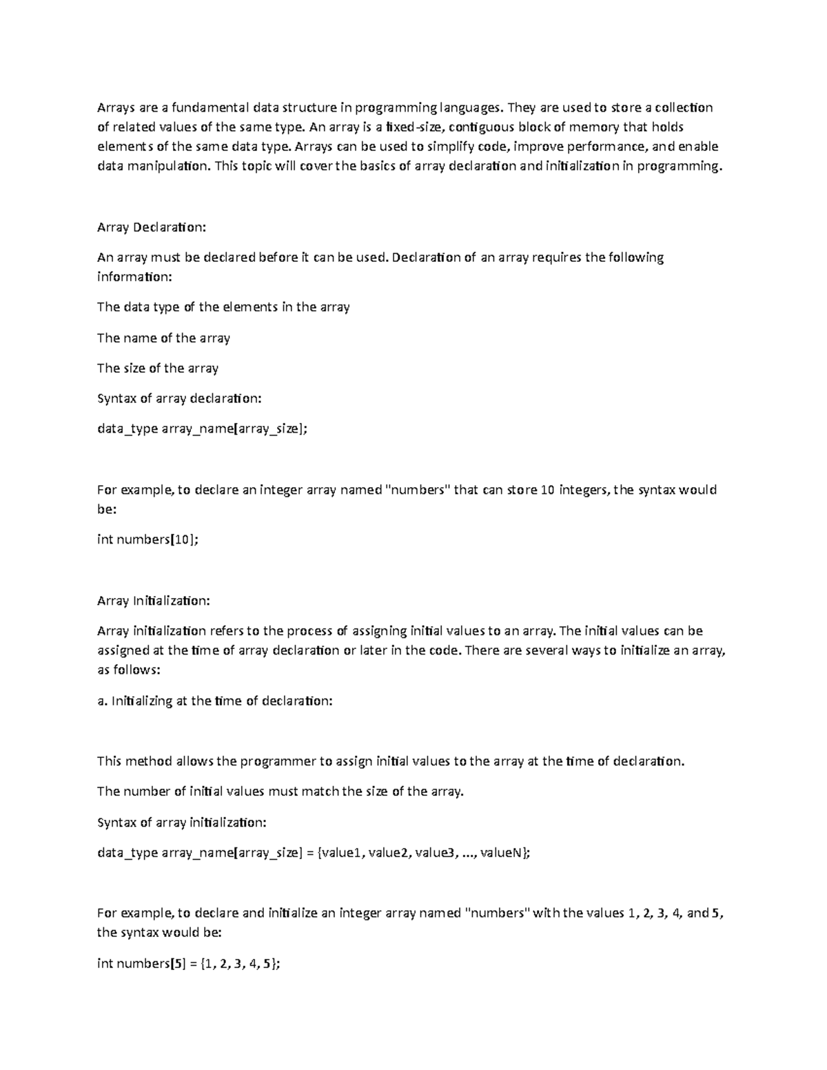 Arrays Are A Fundamental Data Structure In Programming Languages They Are Used To Store A 