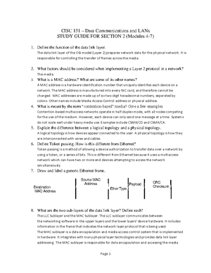 CISC 131 IP Subnetting Worksheet 2 - IPv4 Address Classes Class A 1 ...