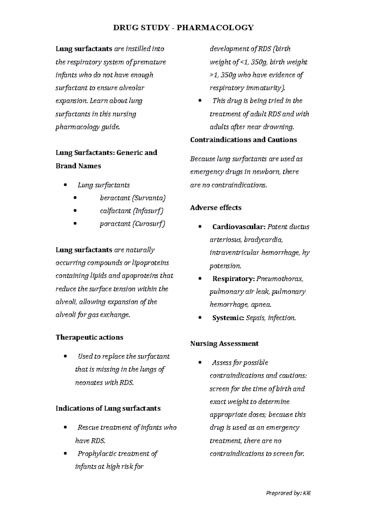 Lung Surfactants - DRUG Study - DRUG STUDY - PHARMACOLOGY Lung ...