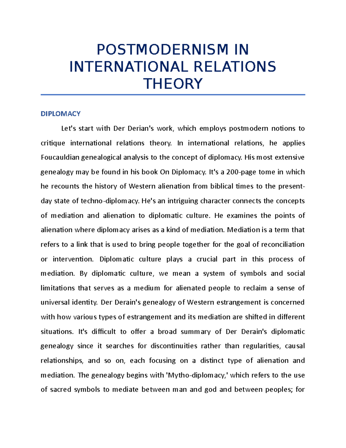 Postmodernism IN International Relations Theory - POSTMODERNISM IN INTERNATIONAL RELATIONS ...