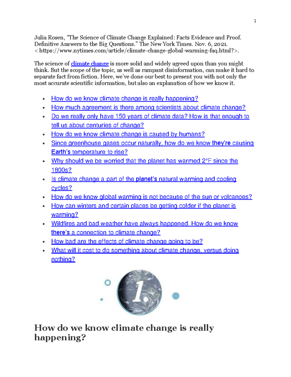 Rosen Climate Change - Document used in class - Julia Rosen, “The ...