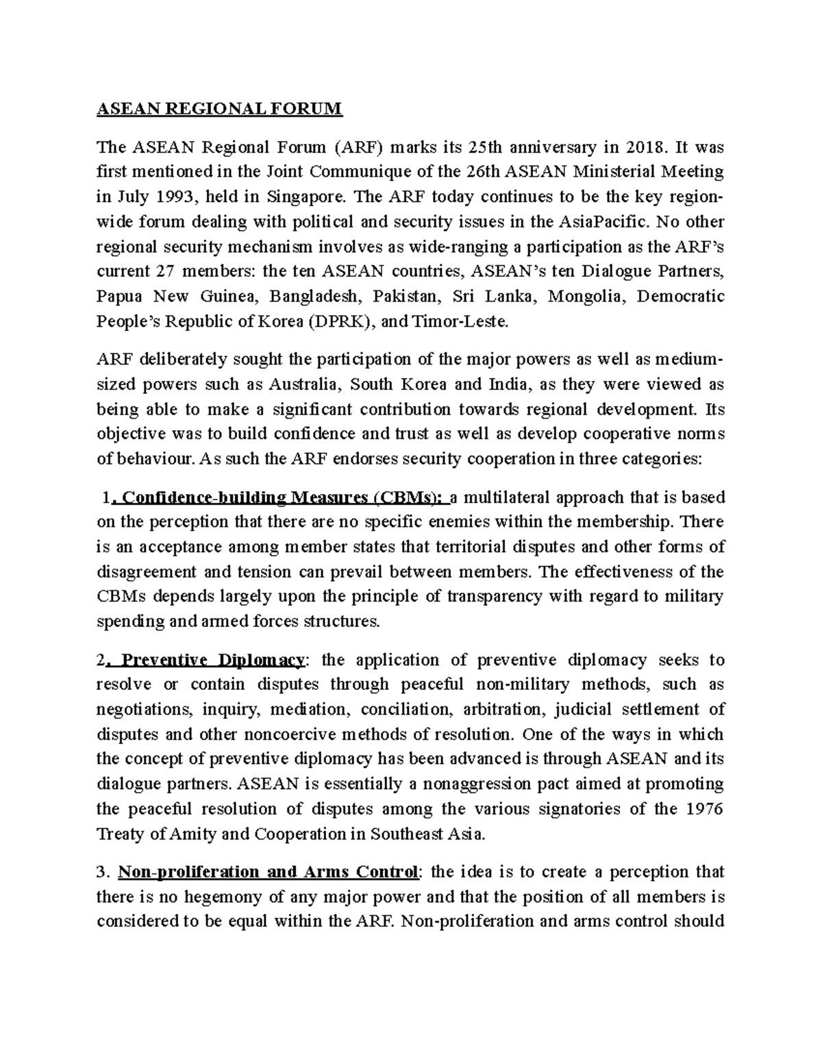 Asean Regional Forum - ASEAN REGIONAL FORUM The ASEAN Regional Forum ...