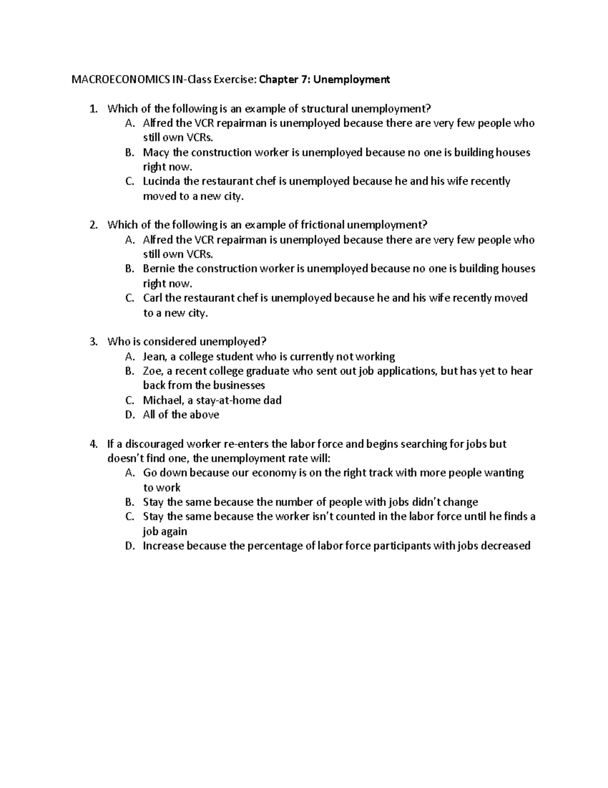 Chapter 7 In-Class - in-class practice - MACROECONOMICS IN-Class Exercise: Chapter 7 ...