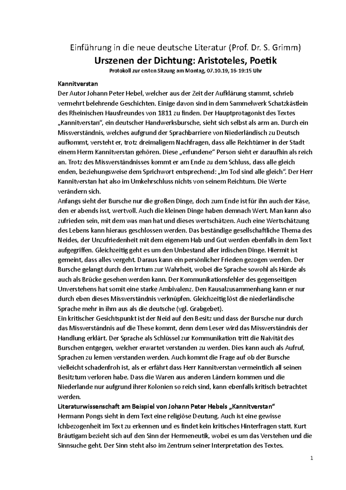 Protokoll 7.10 Aristoteles Poetik - Einführung in die neue deutsche ...