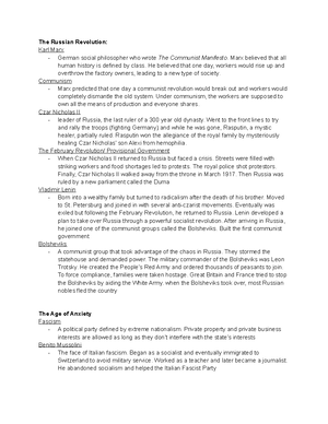 World War I (lecture notes) - World War I 1914- The War to End All Wars ...