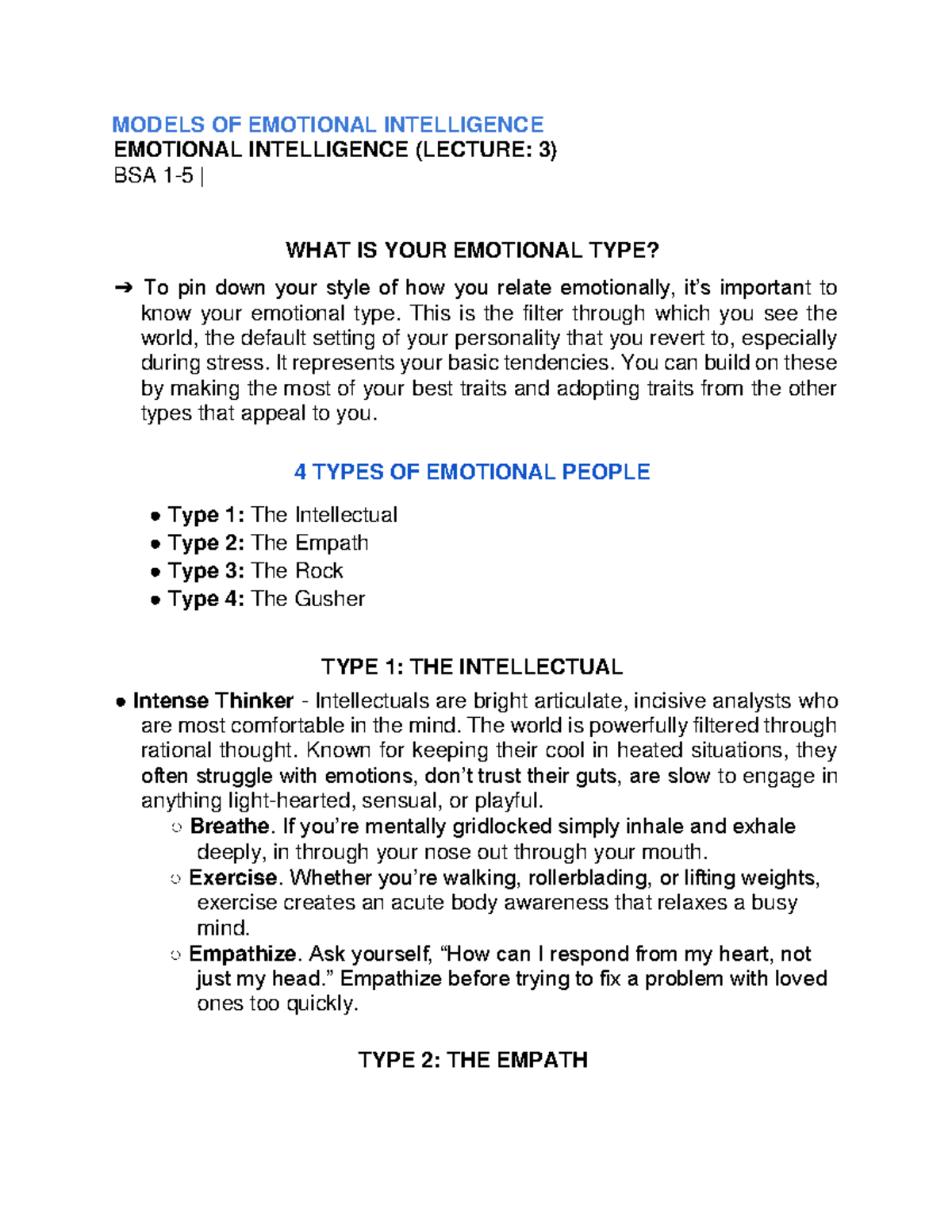 Models OF Emotional Intelligence - MODELS OF EMOTIONAL INTELLIGENCE ...