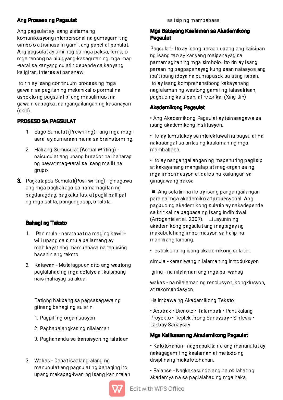 Fil - Emss - Ang Proseso ng Pagsulat Ang pagsulat ay isang sistema ng ...