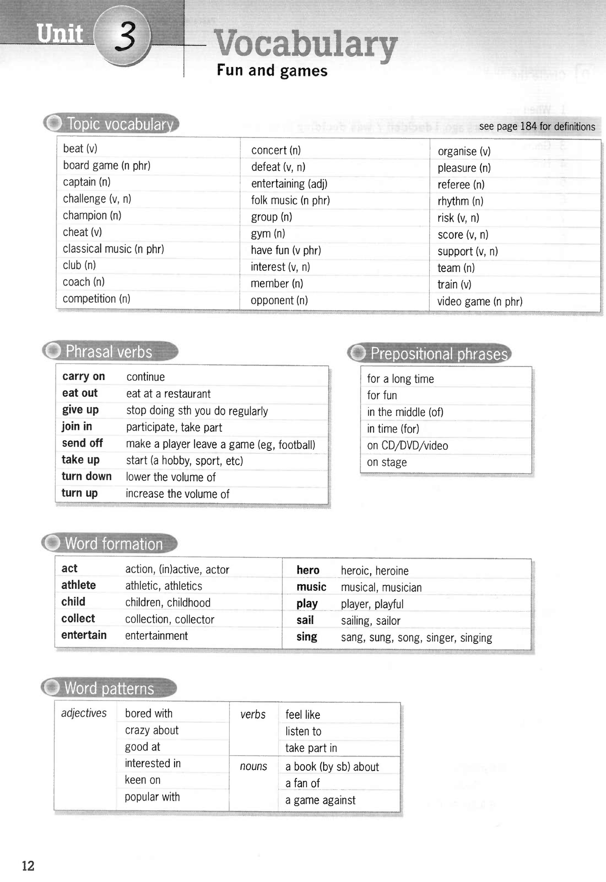 B1 - Fun and games - vocabulario - Idioma Moderno - Studocu