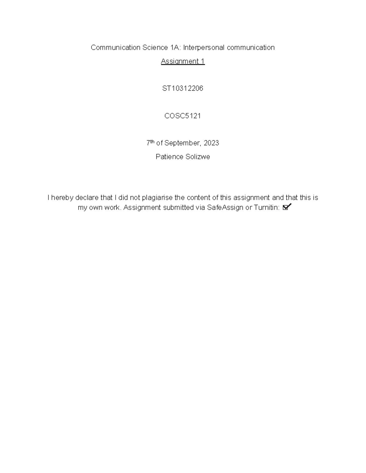 Cosc A1 Cosc Assignment 1 Communication Science 1a Interpersonal Communication Assignment 1