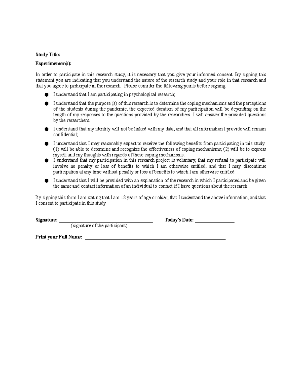 Sample-consent-form FOR RESEARCH - BS Psychology - Studocu
