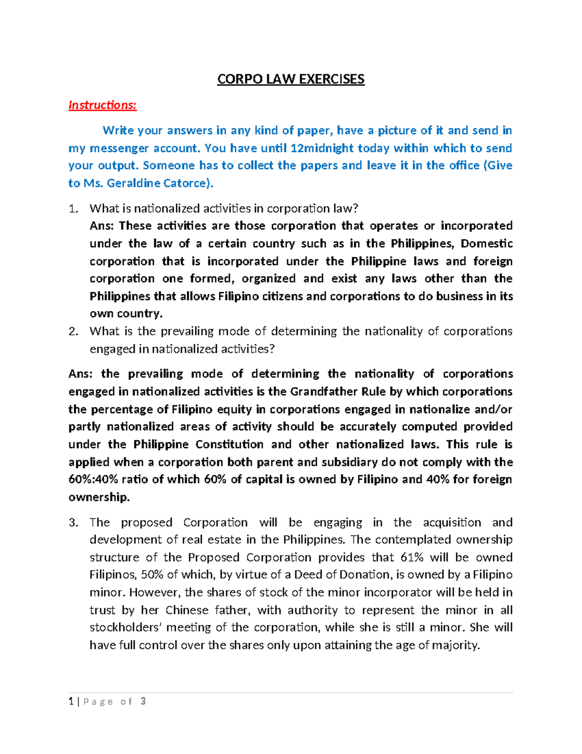 Corpo-LAW- Exercises - Corporation Law exercise - CORPO LAW EXERCISES ...
