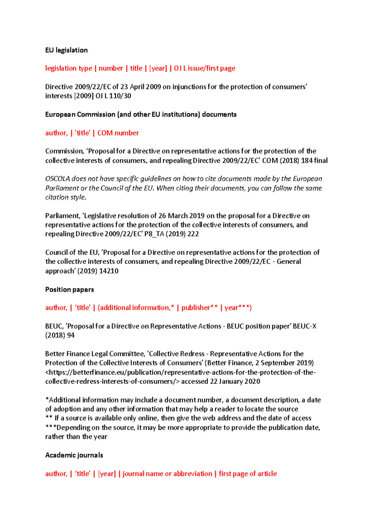 Examples of citing in Oscola - EU legislation legislation type | number ...