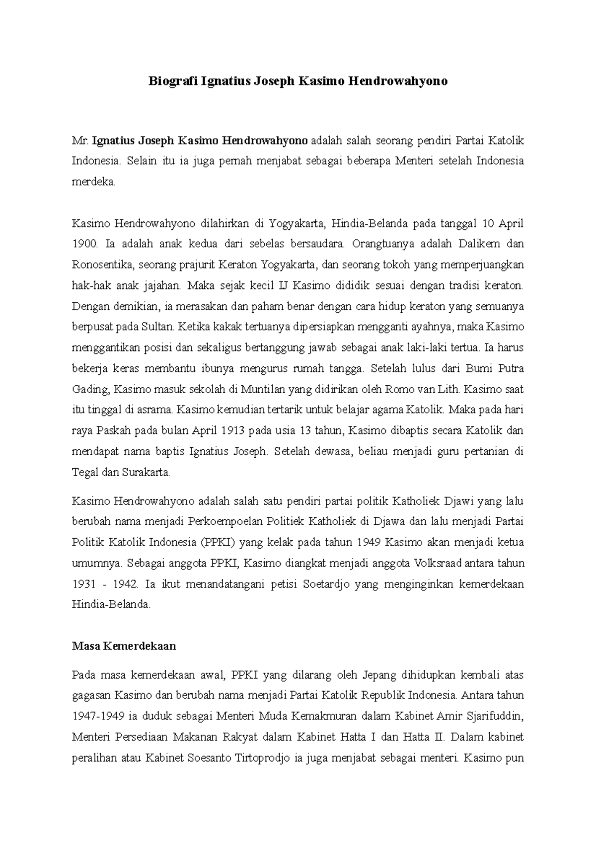Biografi Ignatius Joseph Kasimo Hendrowahyono - Ignatius Joseph Kasimo ...