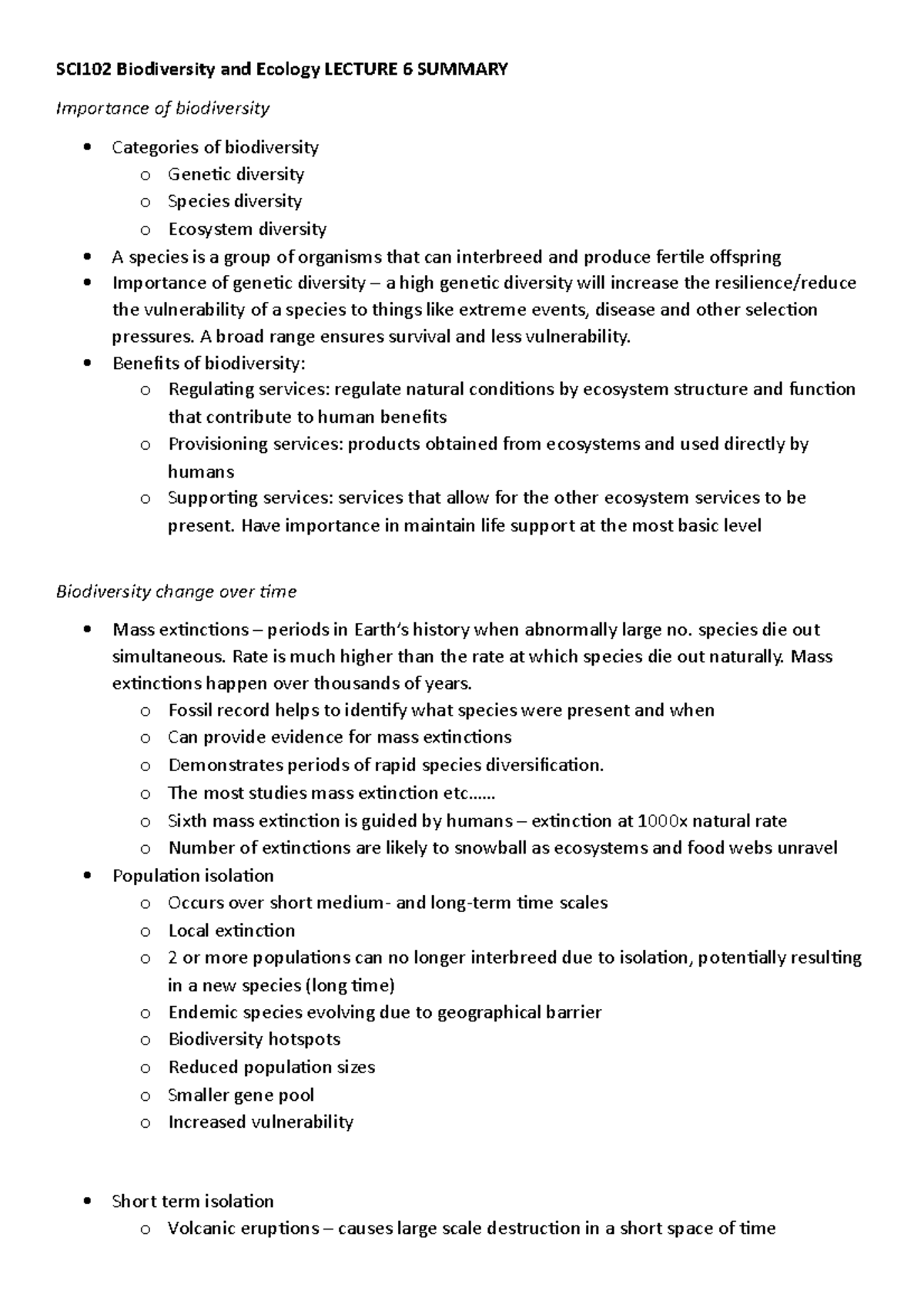 SCI102 module 6 summary notes - SCI102 Biodiversity and Ecology LECTURE ...