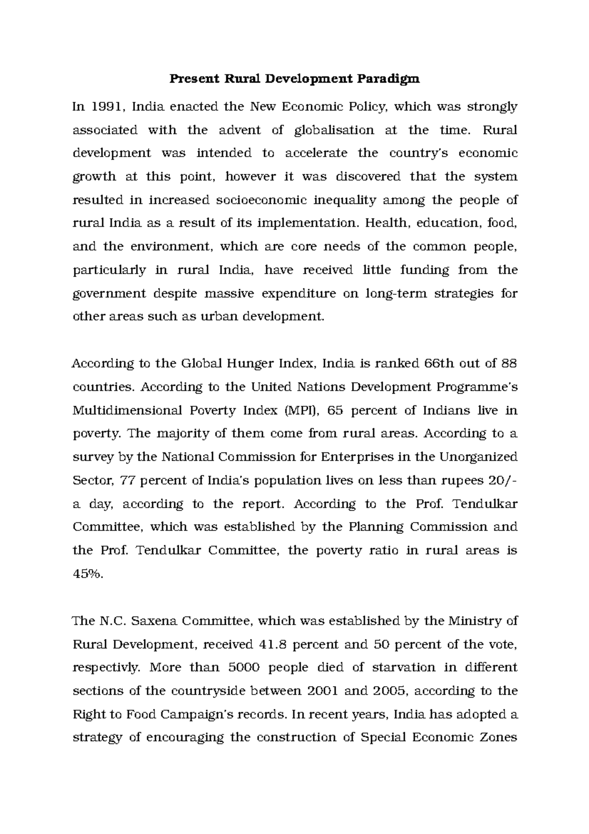 Present Rural Development Paradigm - Rural Sociology - Studocu