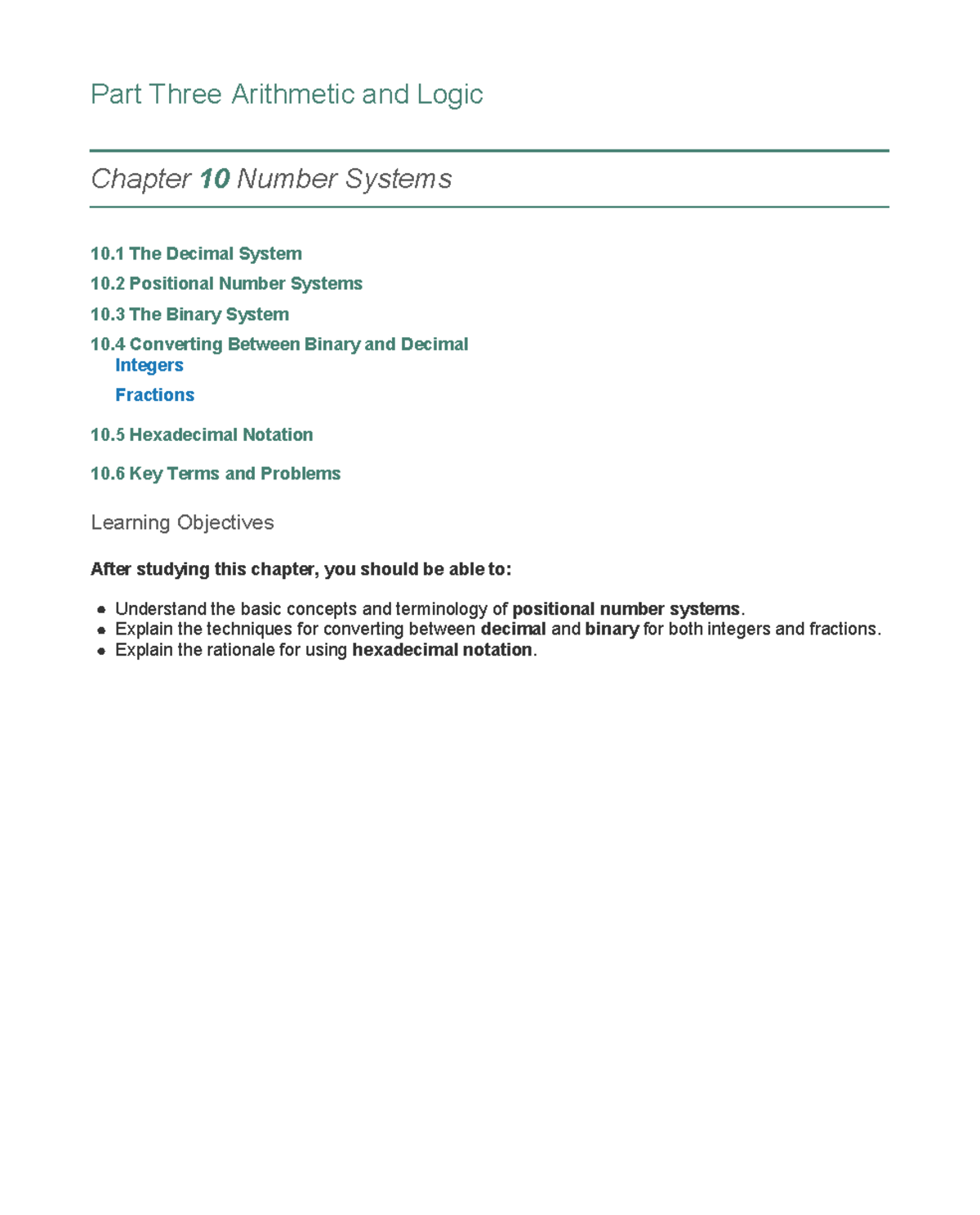 Chapter X - Number Systems - Part Three Arithmetic and Logic Chapter 10 Number Systems 10 Key ...
