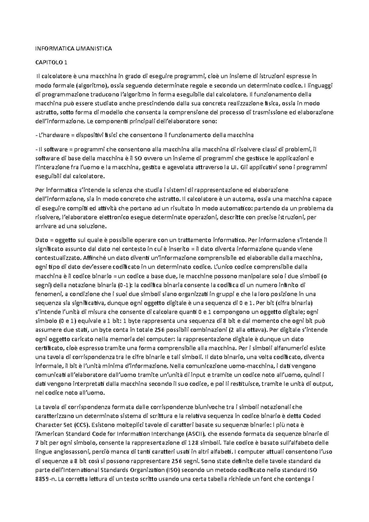 Informatica Umanistica - INFORMATICA UMANISTICA CAPITOLO 1 Il ...
