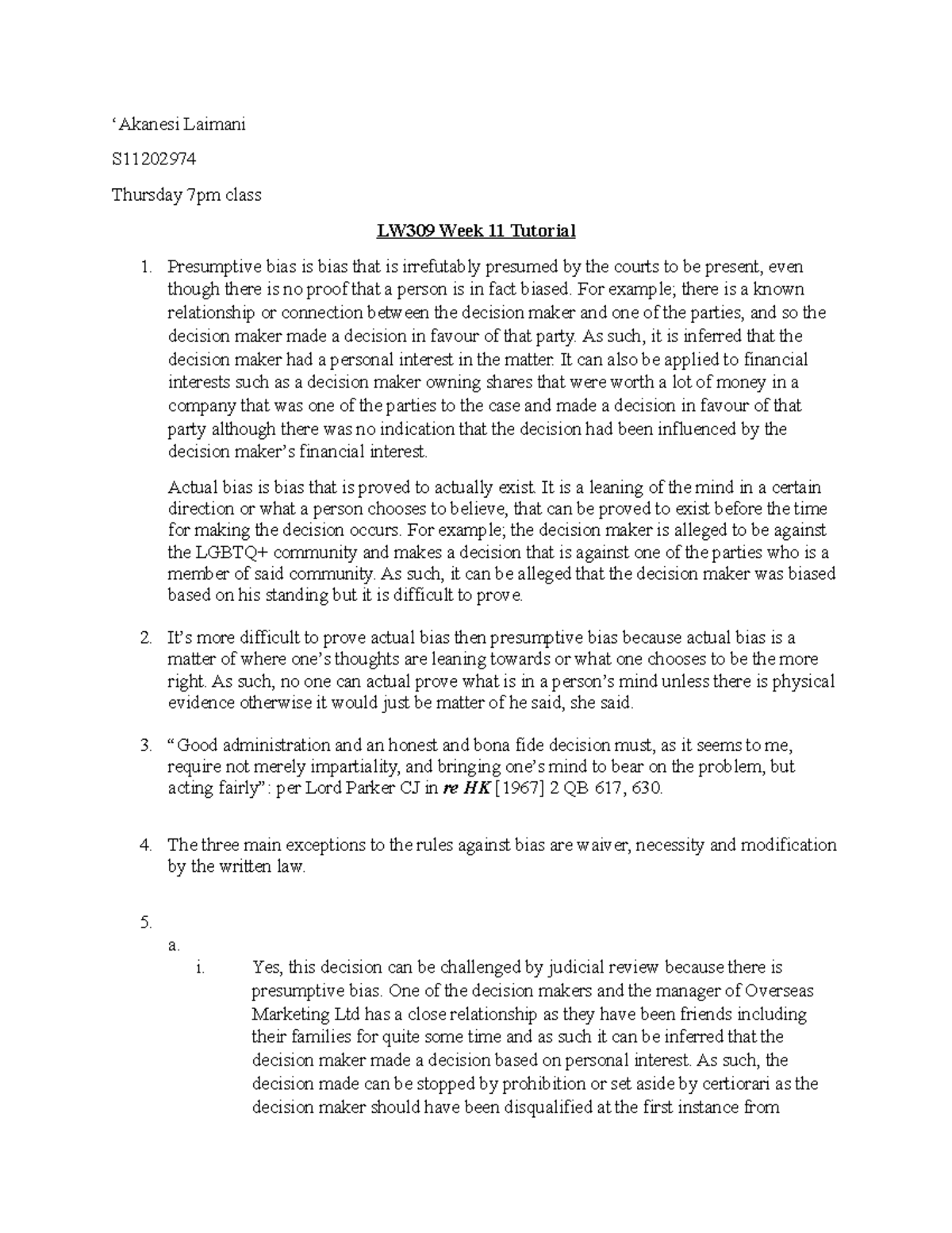 LW309 Week 11 Tutorial - ‘Akanesi Laimani S Thursday 7pm class LW309 ...
