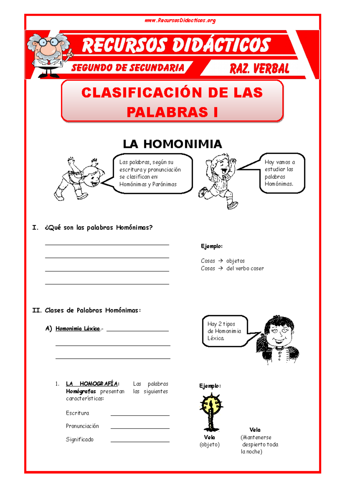 Las-Palabras-Homonimas-para-Segundo-de-Secundaria - Ejemplo: Vela Vela ...