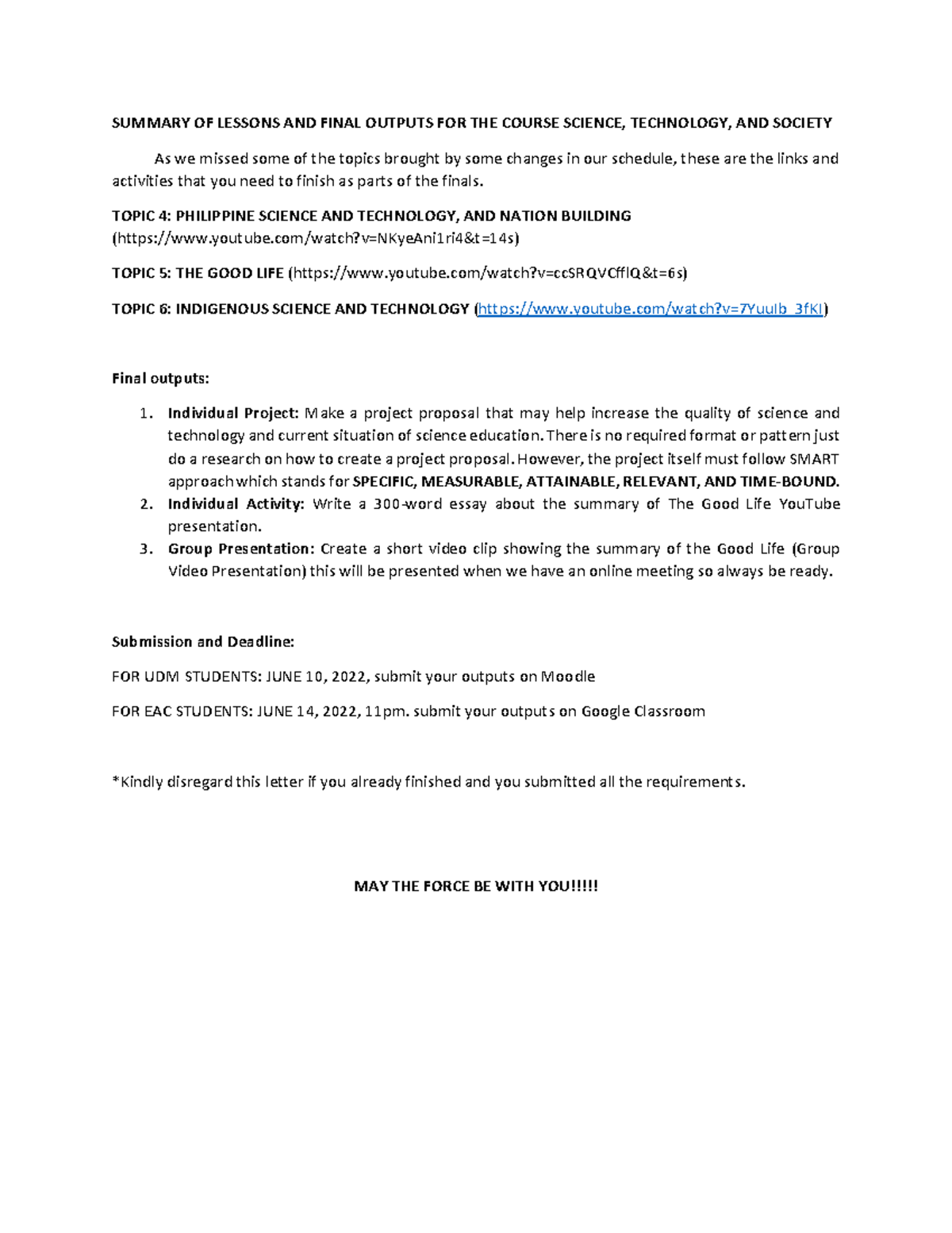 STS Summary OF Activities Finals - SUMMARY OF LESSONS AND FINAL OUTPUTS ...