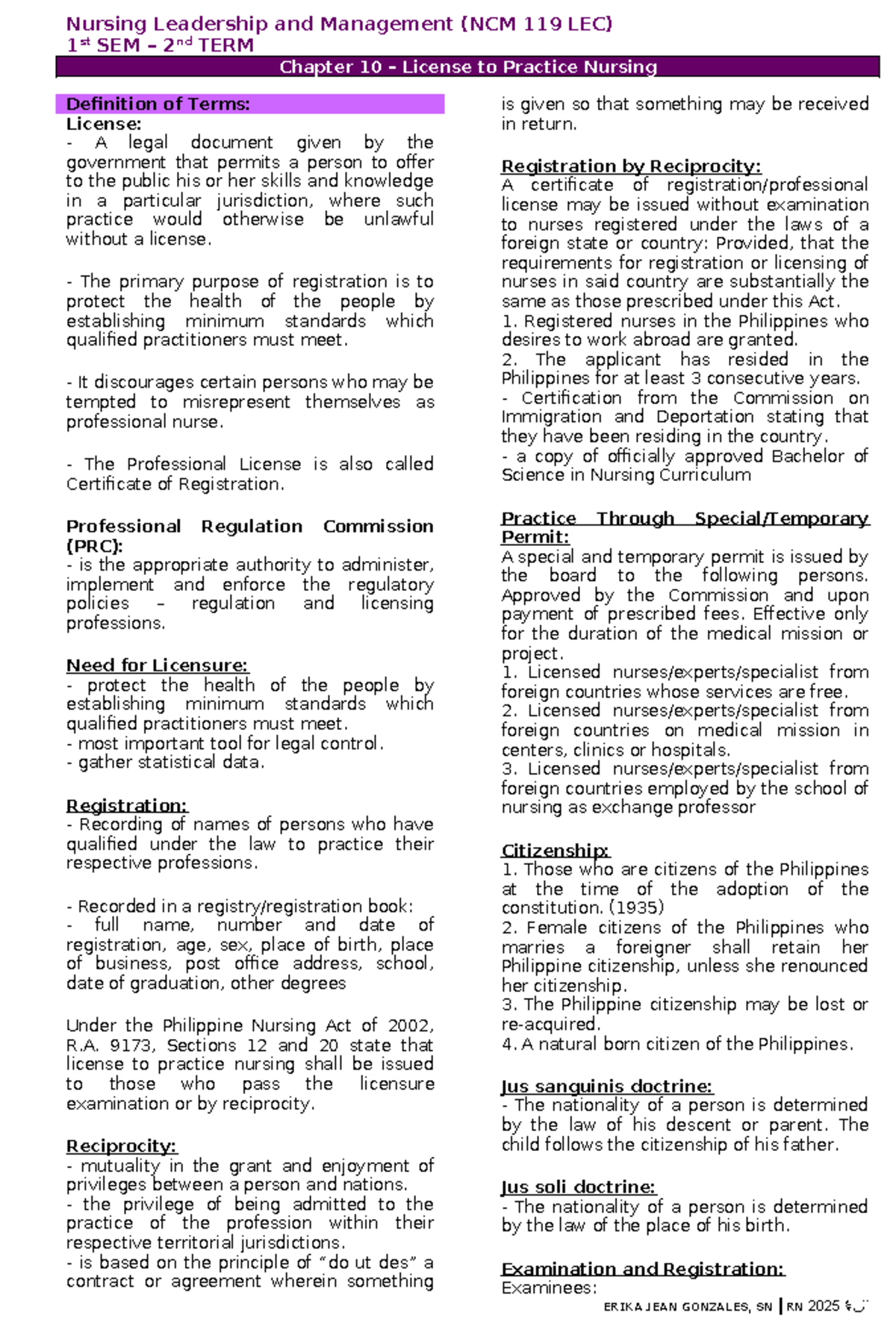 Chapter 10 – License to Practice Nursing - Nursing Leadership and ...