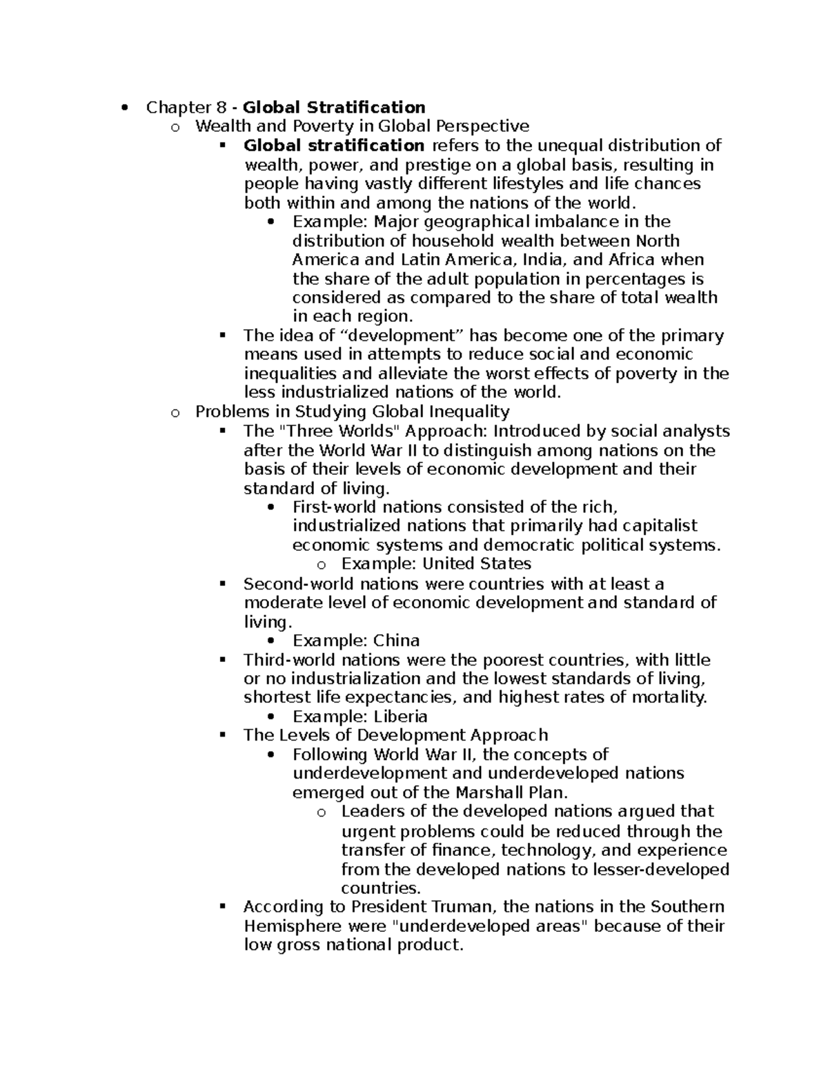 Soc ch 8 - Chapter 8 - Chapter 8 - Global Stratification o Wealth and ...