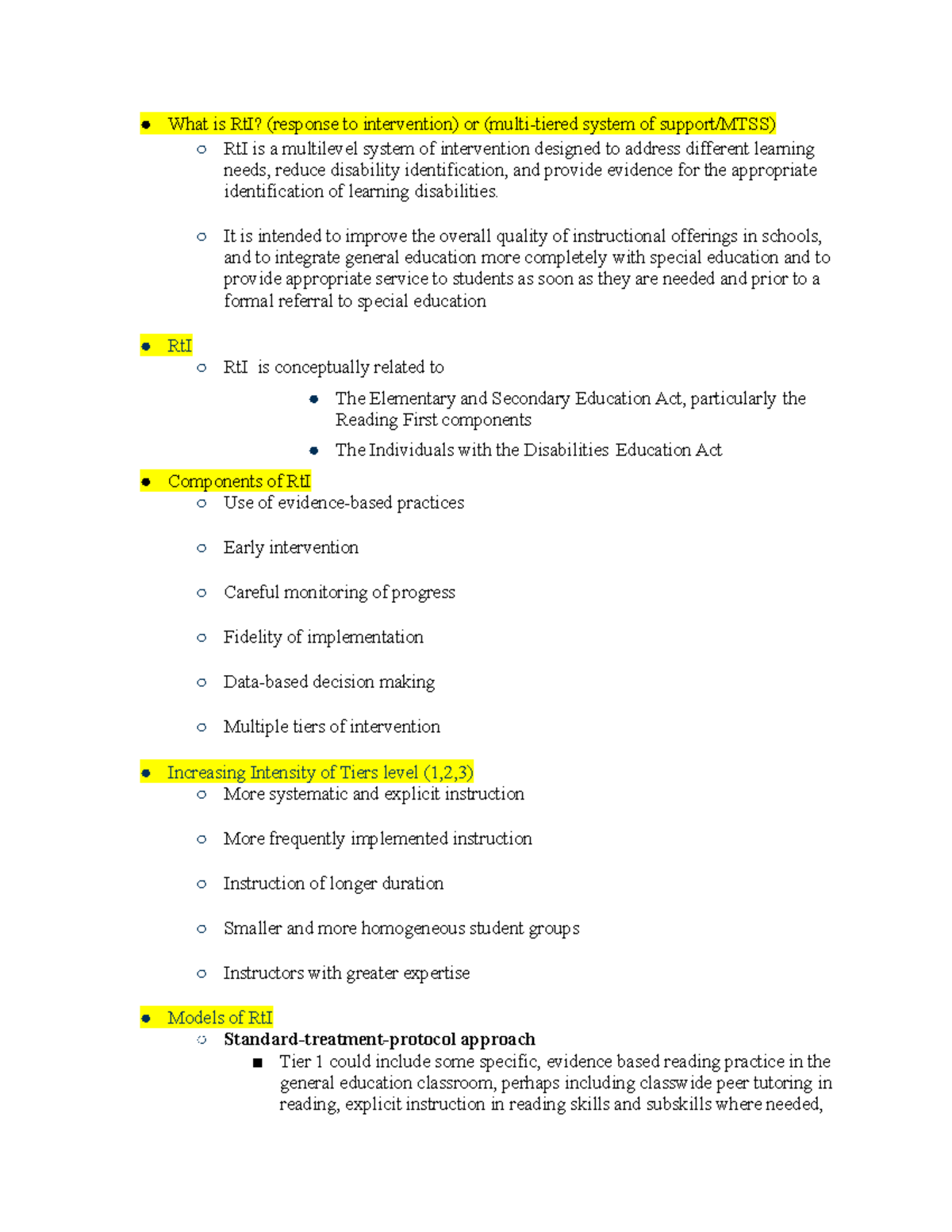 Response to Intervention and Multi-tiered Support Chapter 7 Notes ...