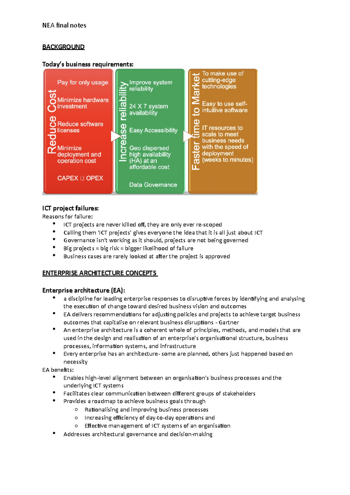 NEA notes - BACKGROUND Today’s business requirements: ICT project ...