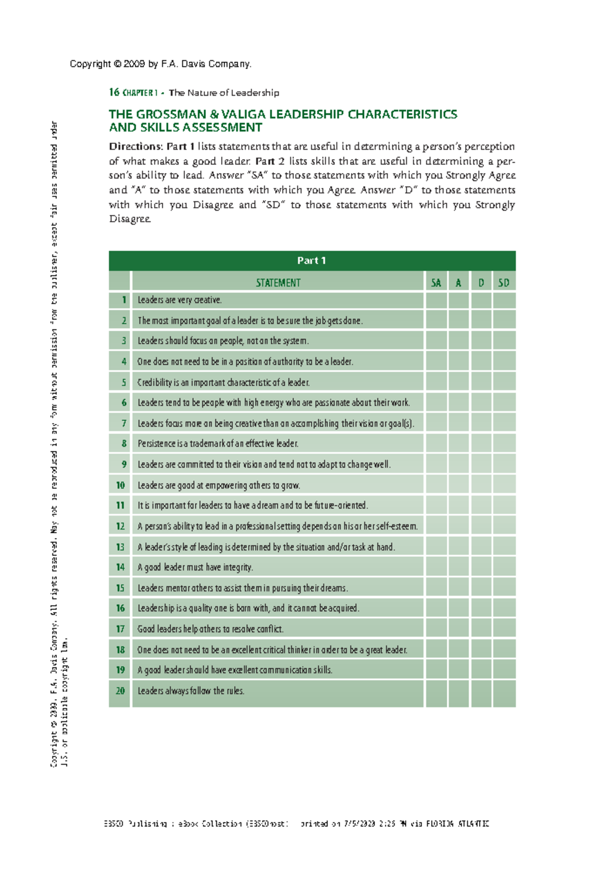 Leadership Assessment for Paper - 16 CHAPTER 1 • The Nature of ...