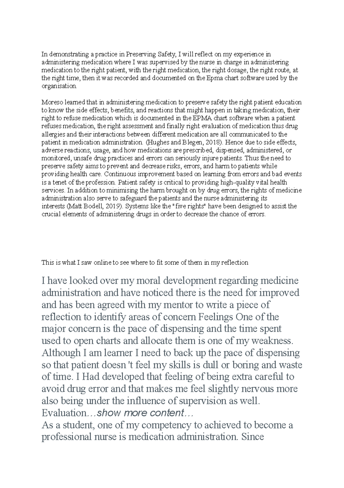 500 words reflection - In demonstrating a practice in Preserving Safety ...