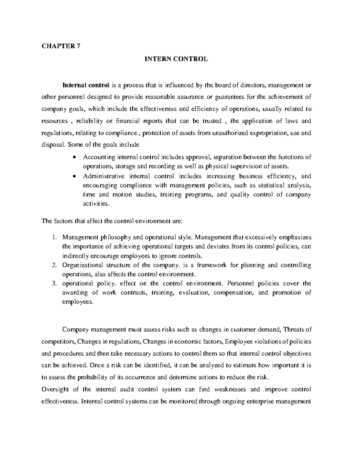 Intern control - Resume Articles - CHAPTER 7 INTERN CONTROL Internal ...