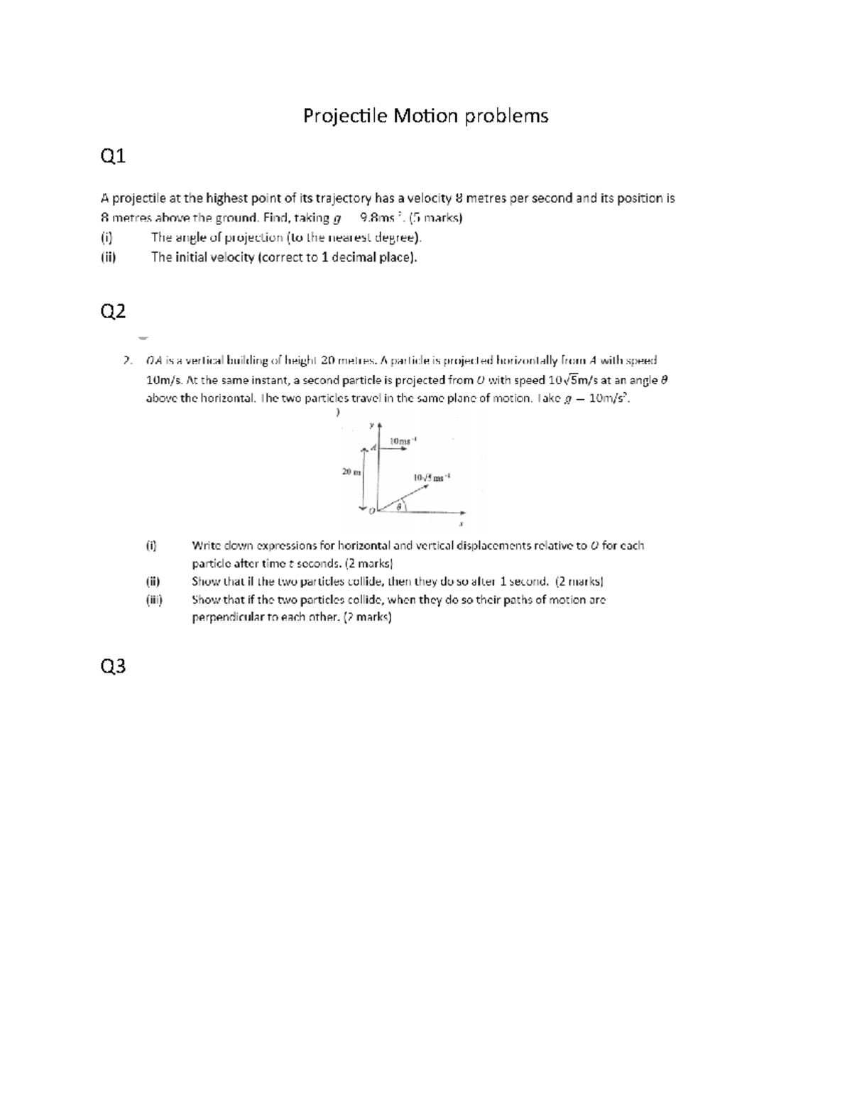 Projectile Motion Problems 1131 Projectile Motion Problems Q Q Q