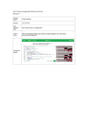 Computer science lab 2 - CS1134 Lab Assignment Submission Form: Spring ...