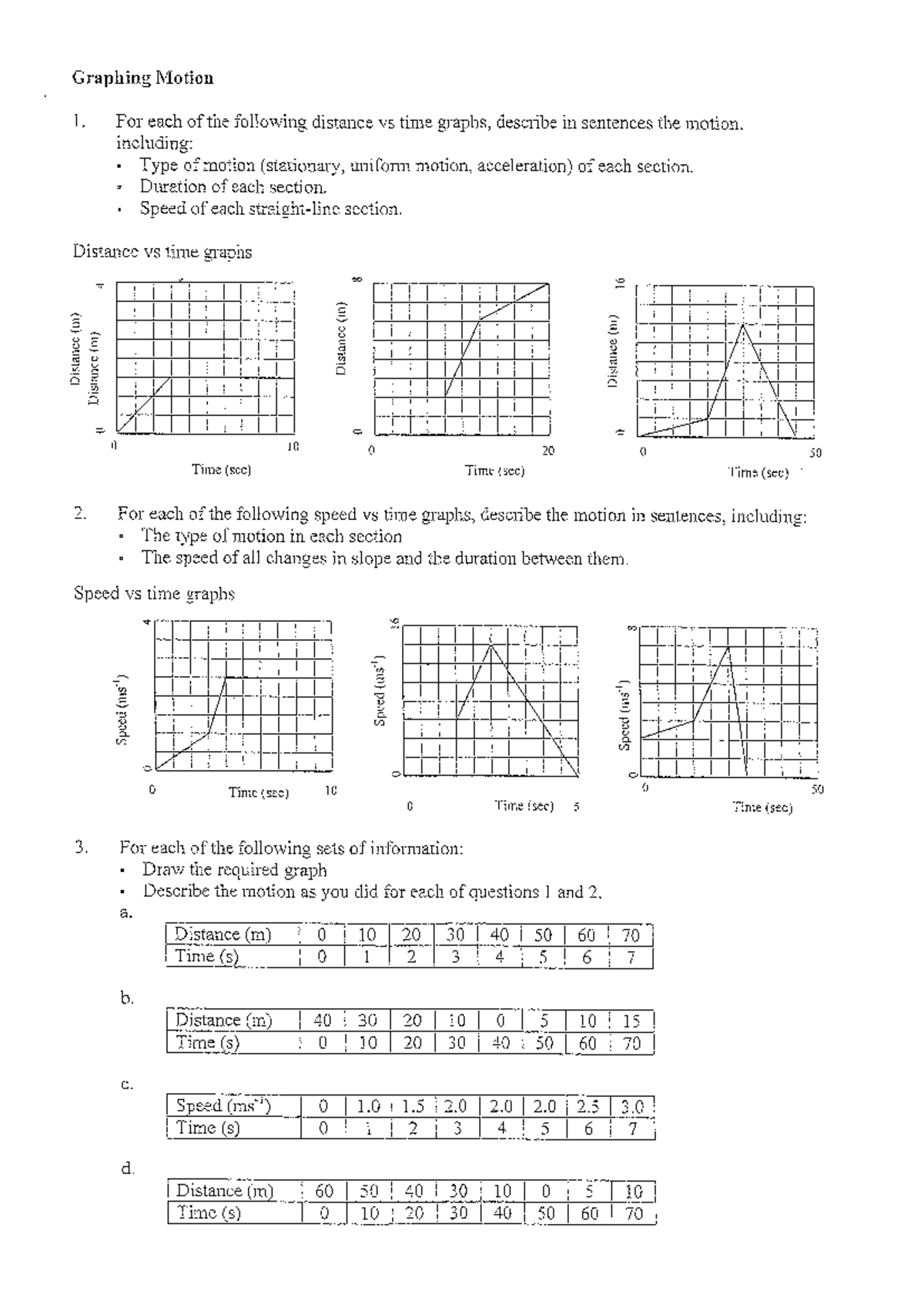 Graphiing Motion - physics - Graphing Motion 1. For each of the ...