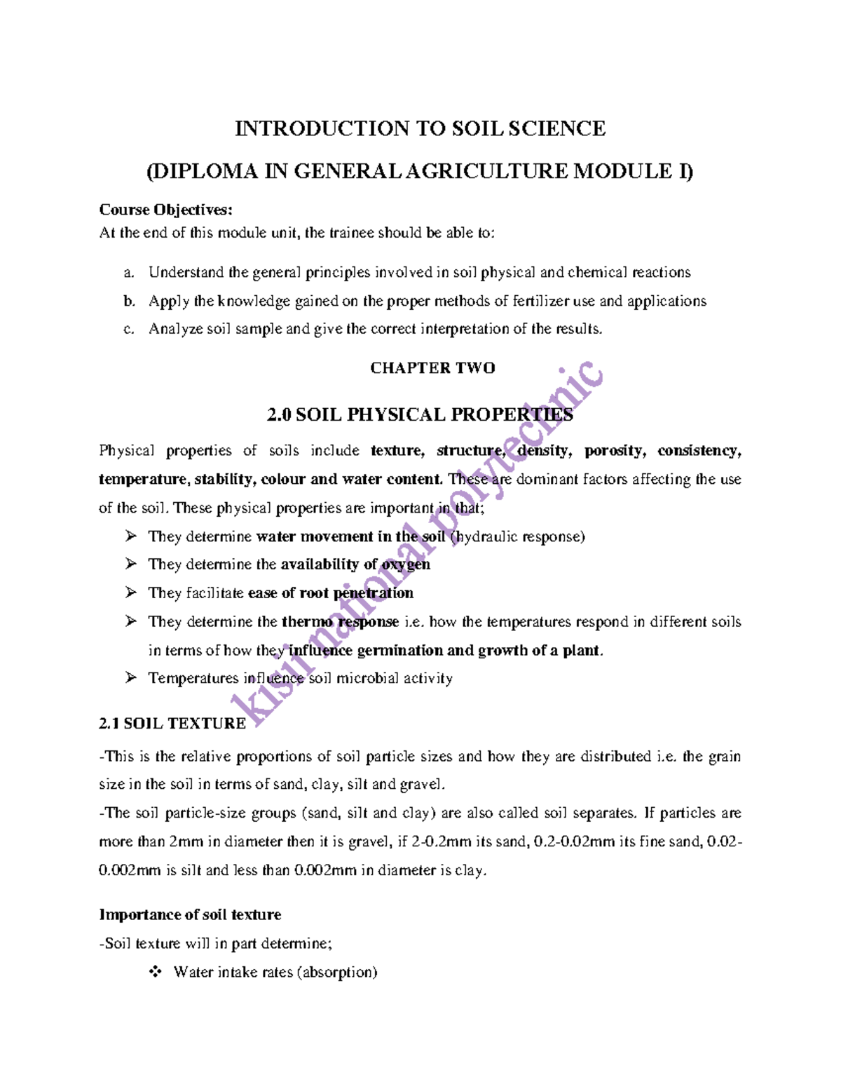 Introduction to Soil Science Notes Topic 2 - INTRODUCTION TO SOIL ...