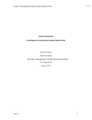 Unit 3 Application Assignment - Domko - Watson Community Hospital EHR Transition Keri M. Domko ...