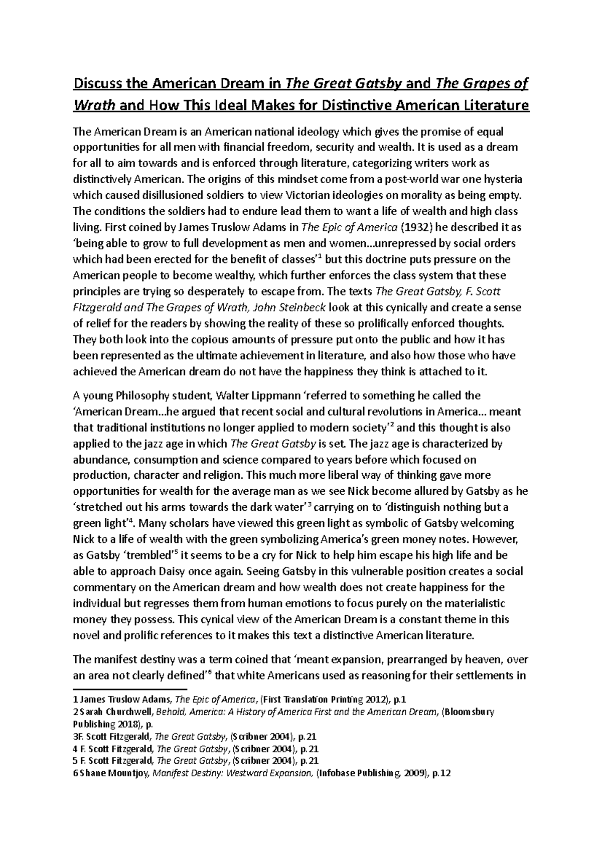 The American Dream and Distinctive American Literature - Discuss the ...