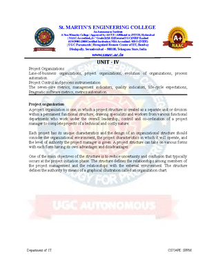 Sppm notes unit - Jntuh - St. MARTIN’S ENGINEERING COLLEGE An ...