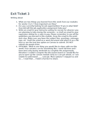 Exit Ticket 1 - Writing an essay - Write an essay follow below ...