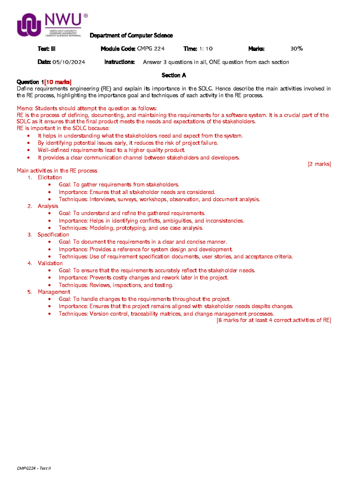 CMPG 224 - Test III Memo - Memorandum for test 3, covering study units ...