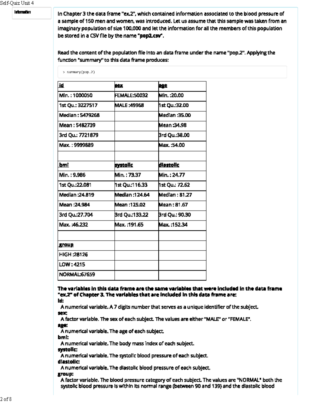 Math 1280 Self Quiz Unit 4 - Unit 4 Information In Chapter 3 the data ...