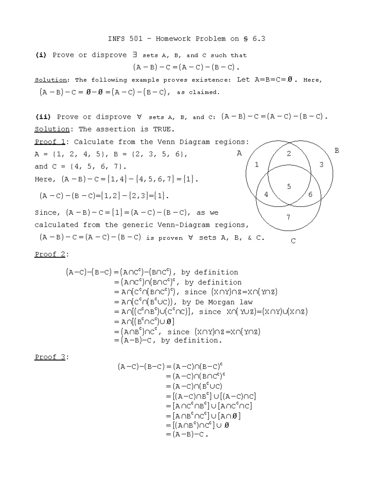 Homework Venn Diagram Solution v4 - INFS 501 – Homework Problem on § 6 ...
