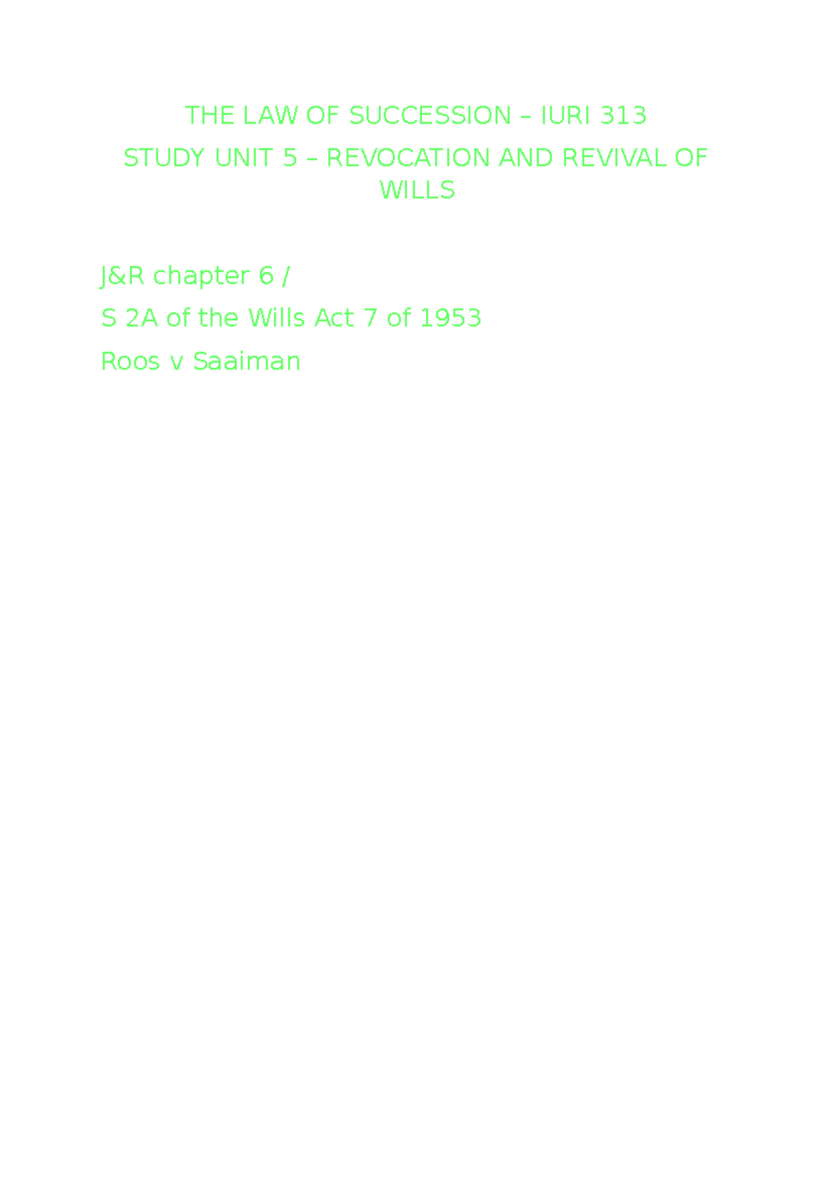 Study UNIT 5 - Succession class slides and textbook summary - THE LAW ...