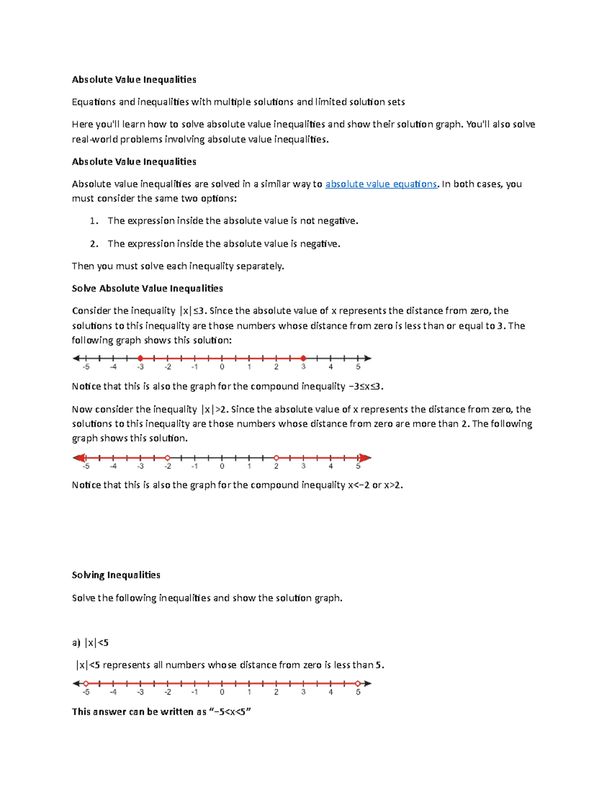 Absolute Value Inequalities - Absolute Value Inequalities Equations and ...
